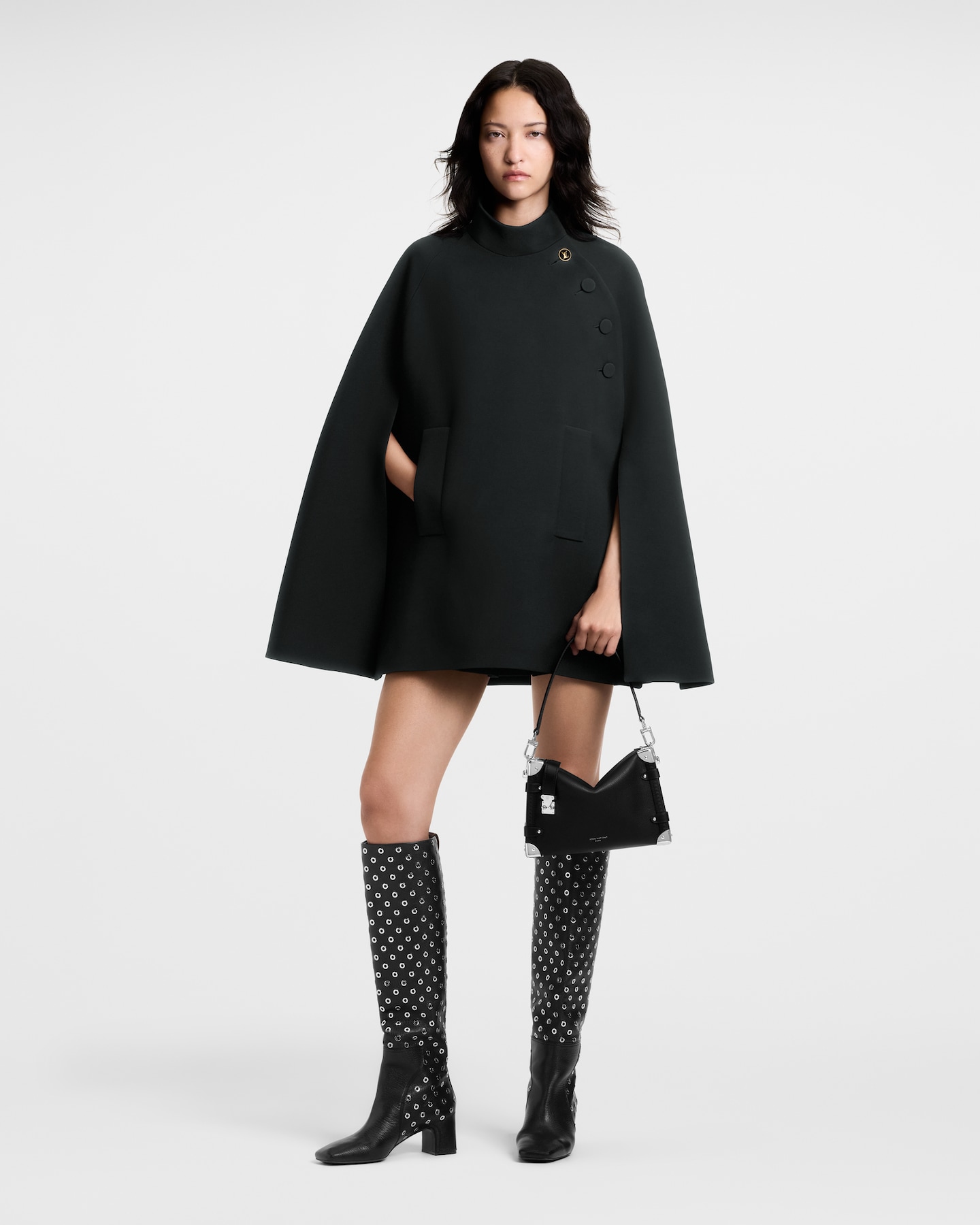 High Collar Cape Coat - Luxury Ready to Wear - 1AJDZJ Black | LOUIS ...